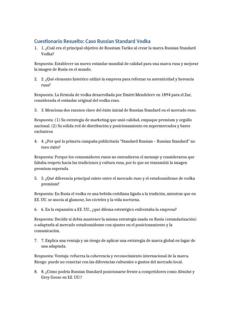 Cuestionario Russian Standard Vodka | PDF | Vodka | Marca