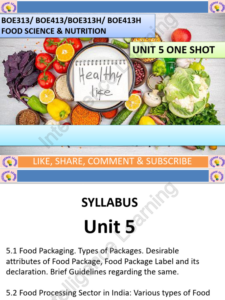 Unit 5 Food Science and Nutrition One Shot by Intelligence Learning ...
