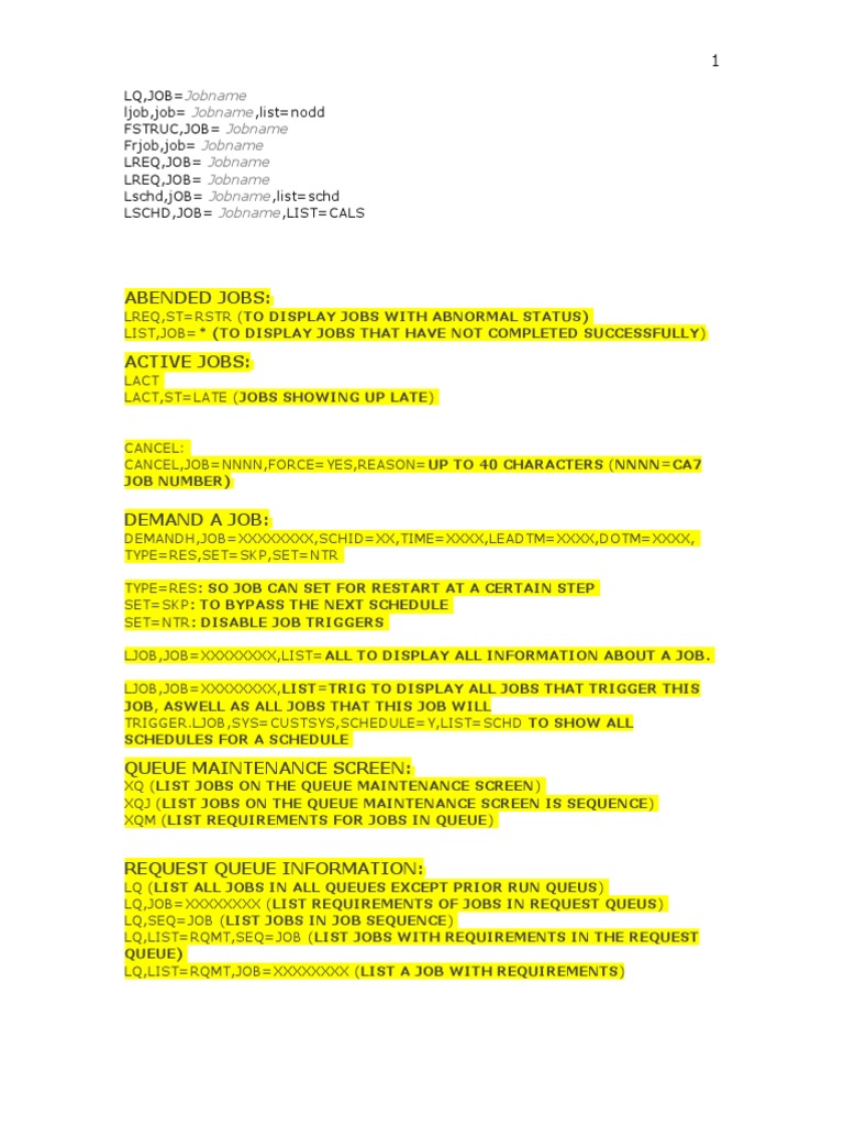 CA7 Job Management Commands Guide | PDF