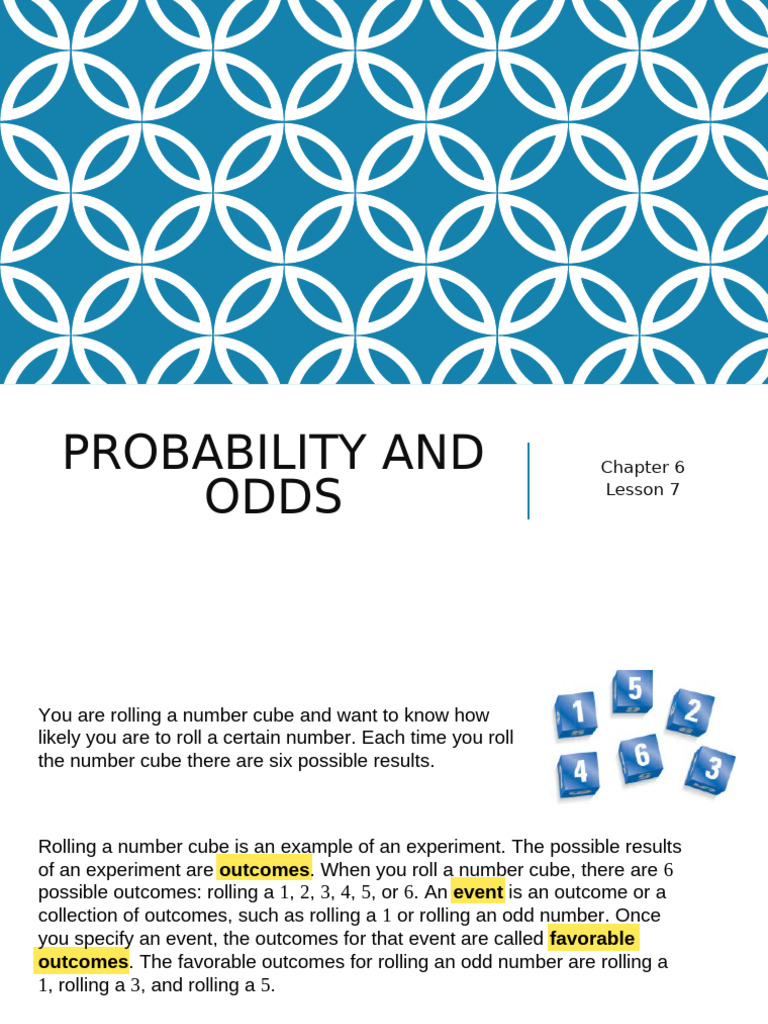 6.7 Probabilities and Odds | PDF | Probability | Odds