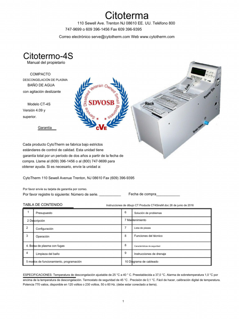Cytotherm 4s Manual de Usuario | PDF | Termostato | Agua