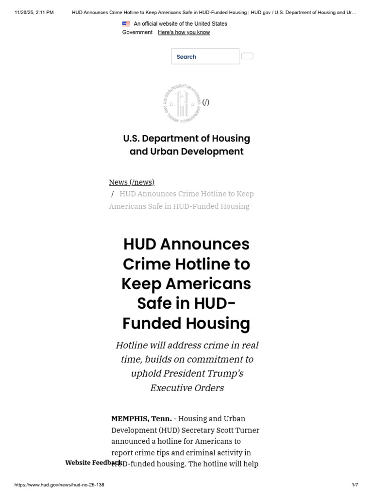HUD Announces Crime Hotline to Keep Americans Safe in HUD-Funded ...