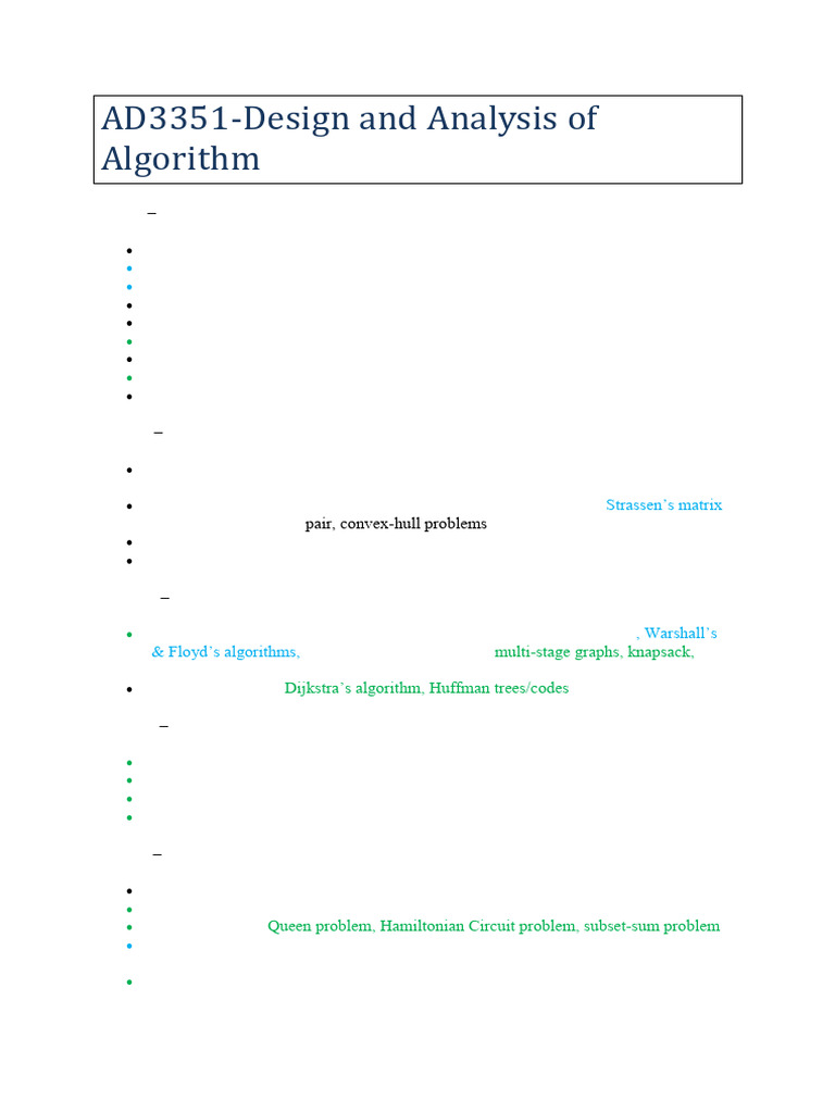 Ad3351 - Daa | PDF | Dynamic Programming | Algorithms