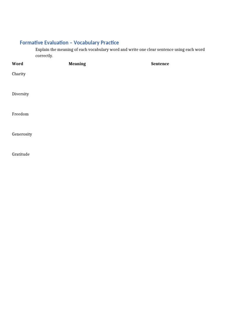 Vocabulary Practice and Evaluation Guide | PDF