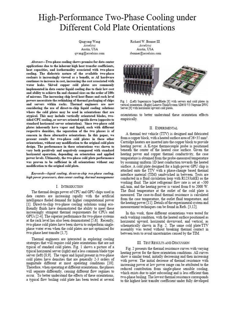 High Performance Two Phase Cooling Under Different Cold Plate ...