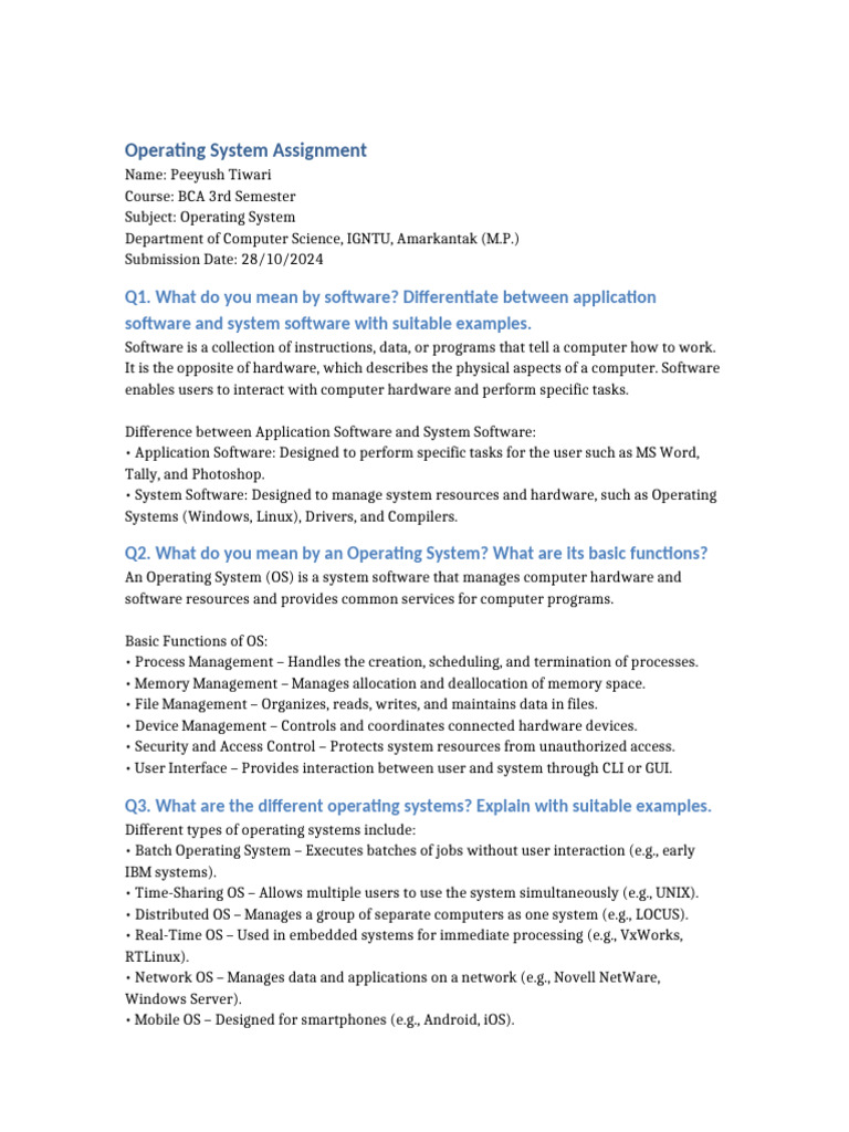 Operating System Assignment Peeyush Tiwari | PDF | Process (Computing ...