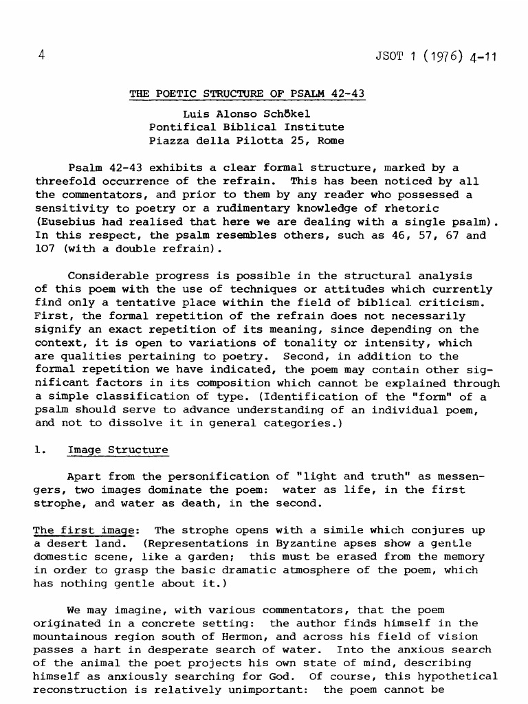 The Poetic Structure of Psalm 42-43 Schokel | PDF | Copyright | Psalms