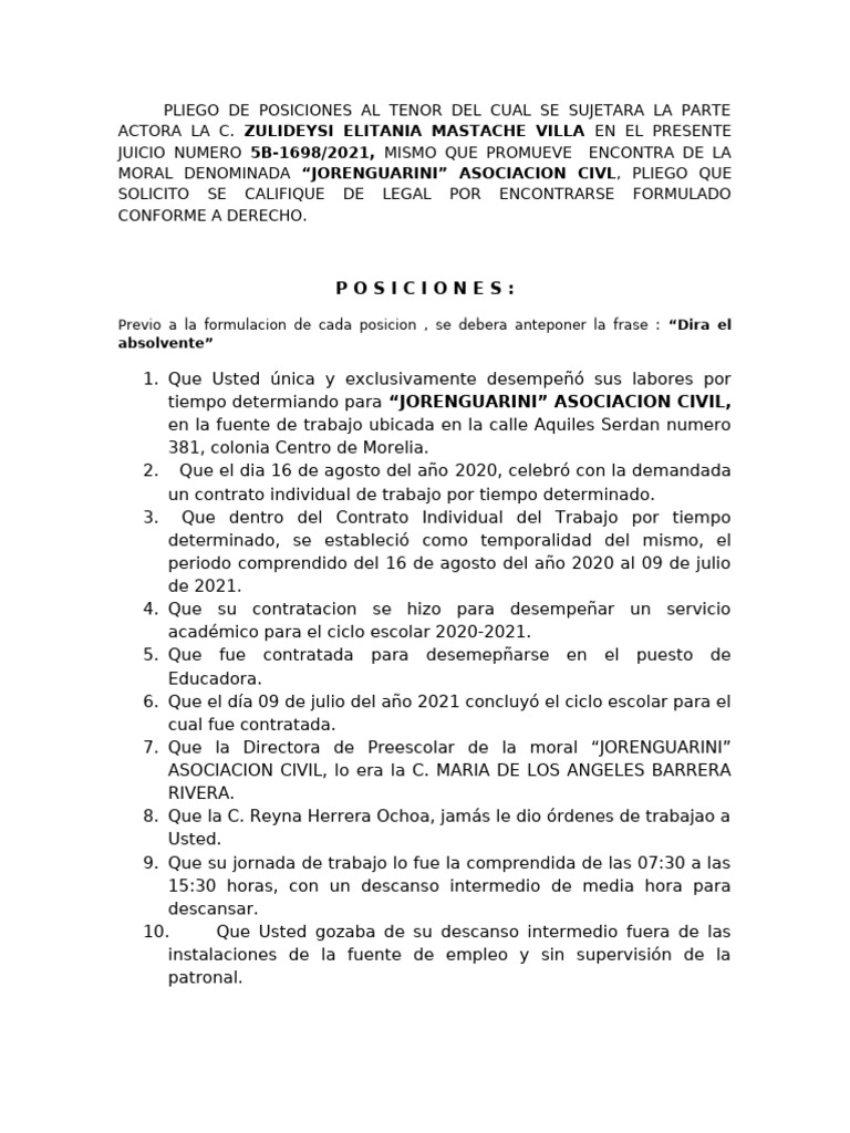 PLIEGO DE POSICIONES | PDF