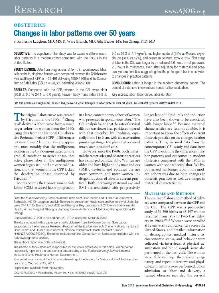 Changes in Labour Patterns | PDF | Childbirth | Pregnancy