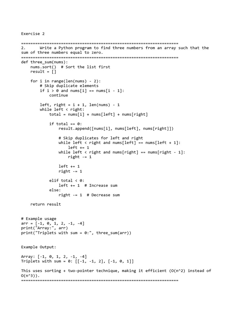 Ex2 - Python program to find three numbers from an array such that the sum of three numbers ...