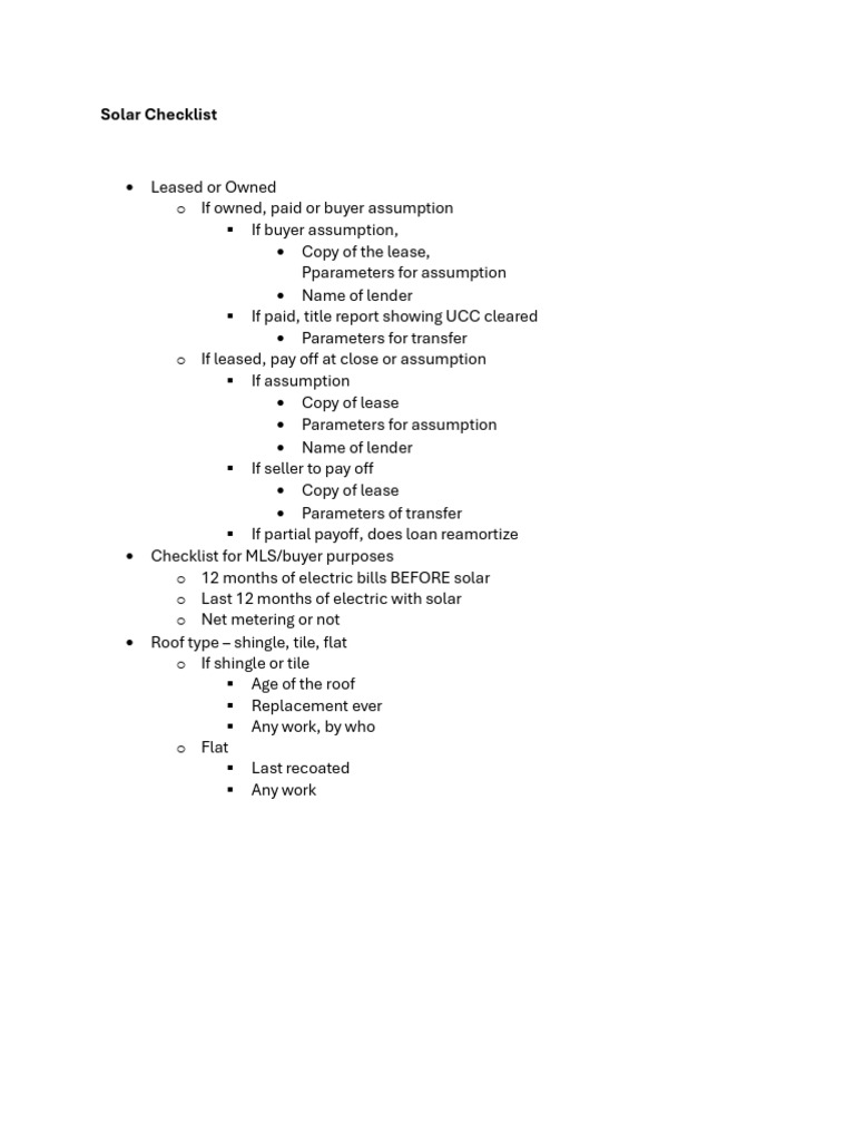 Solar Checklist | PDF