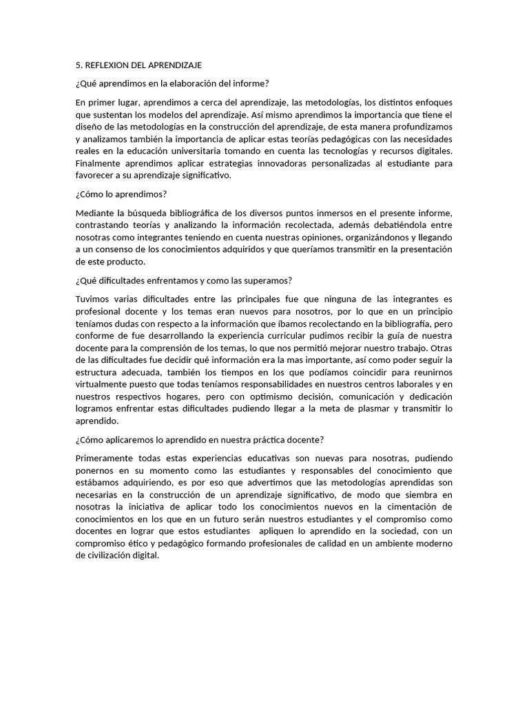 Reflexiones sobre Aprendizaje y Metodologías | PDF | Aprendizaje | Maestros