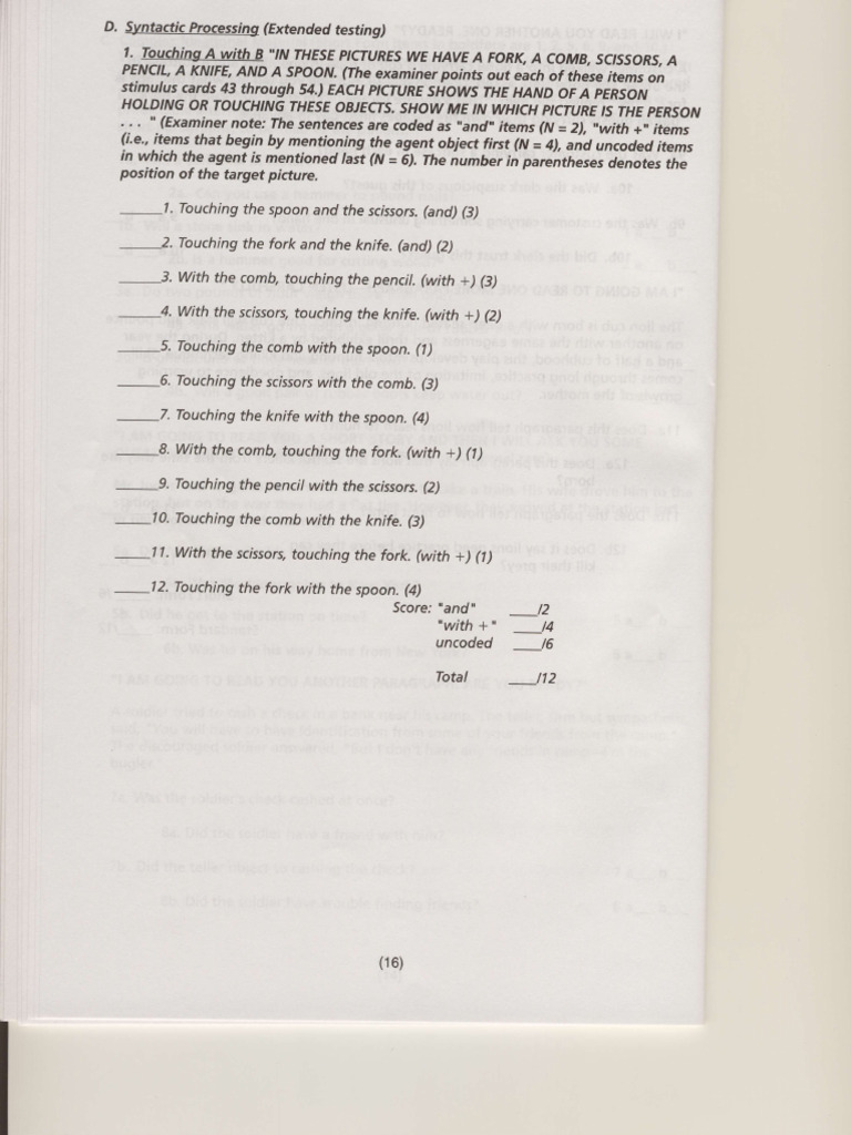 Syntactic Processing and Recitation Tests | PDF