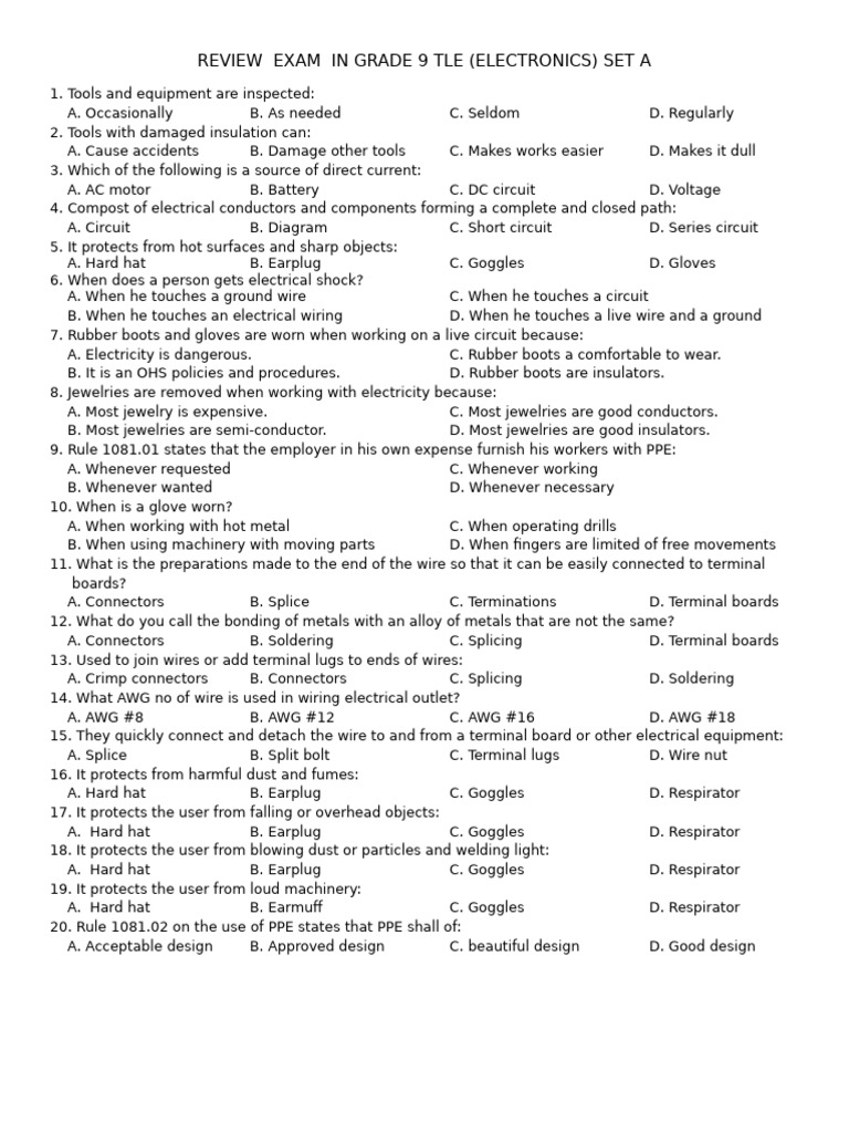 Grade 9 TLE Electronics Review Exam | PDF | Electrical Connector ...
