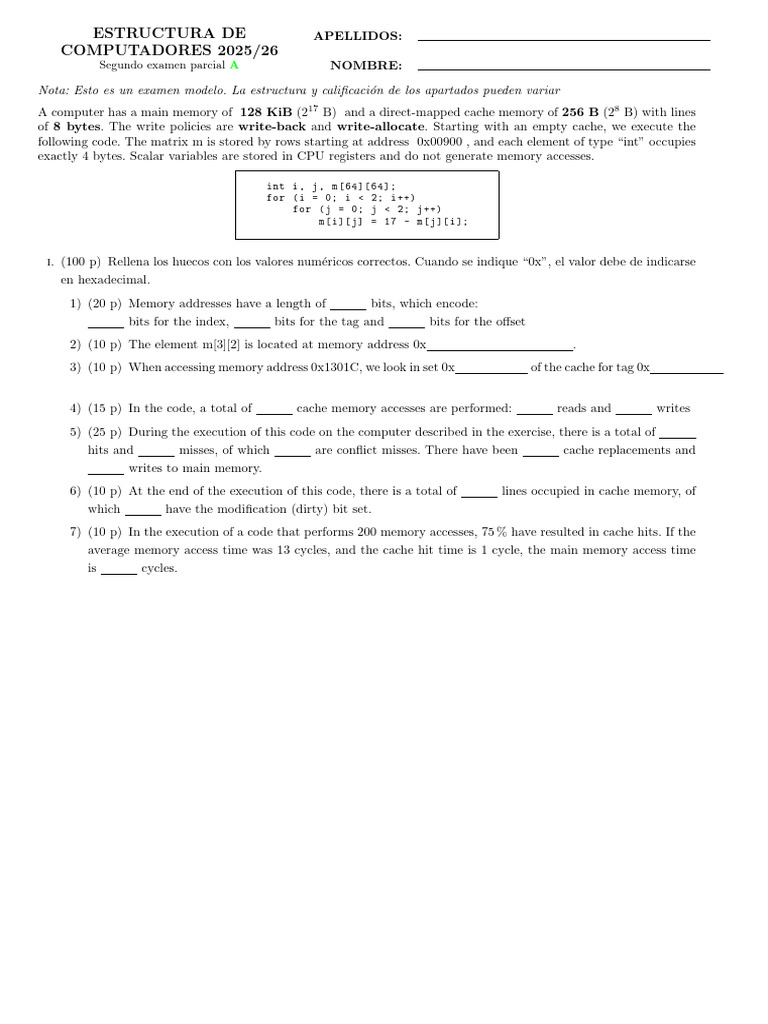 Modelo Parcial2 ES Translated | PDF | Cpu Cache | Computer Memory