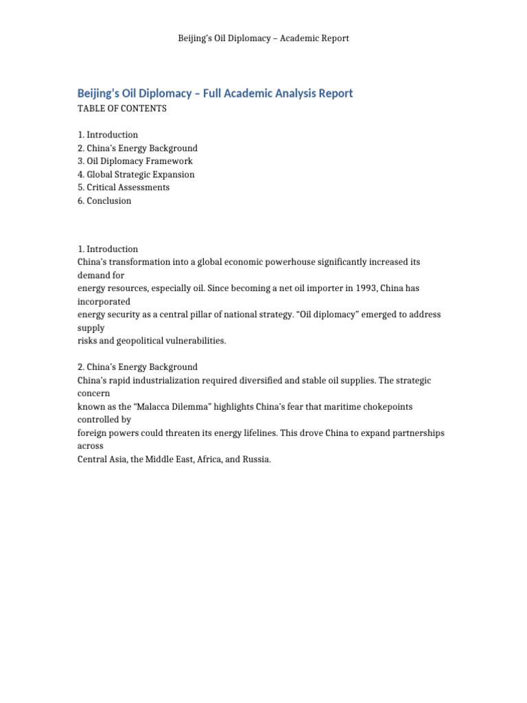 Beijing's Oil Diplomacy Explained | PDF | Global Politics ...