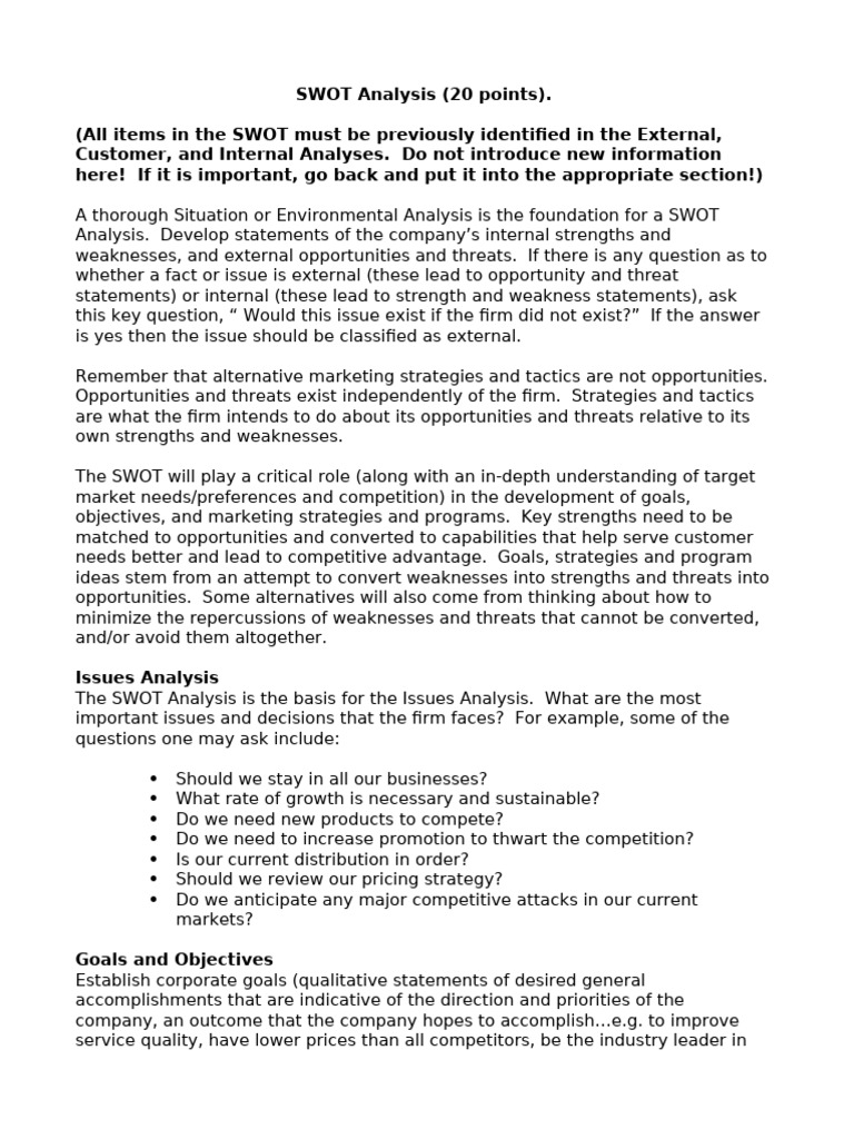 Comprehensive SWOT Analysis Guide | PDF | Swot Analysis | Marketing