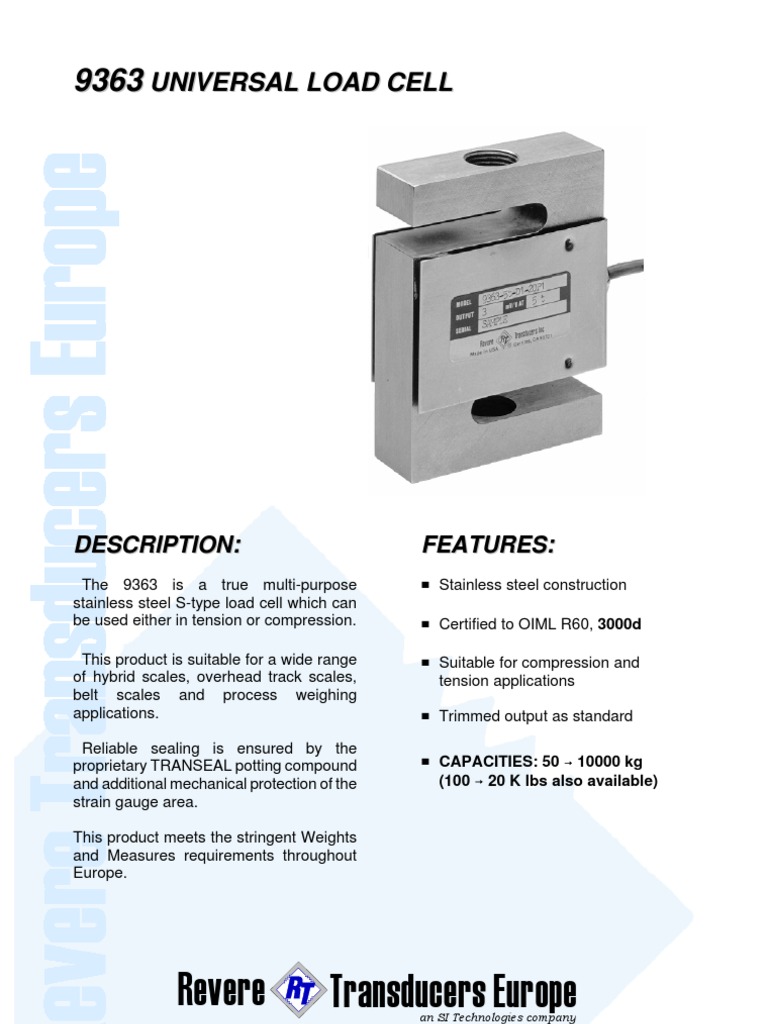 Revere 9363 Load Cell Specifications | PDF | Weighing Scale ...