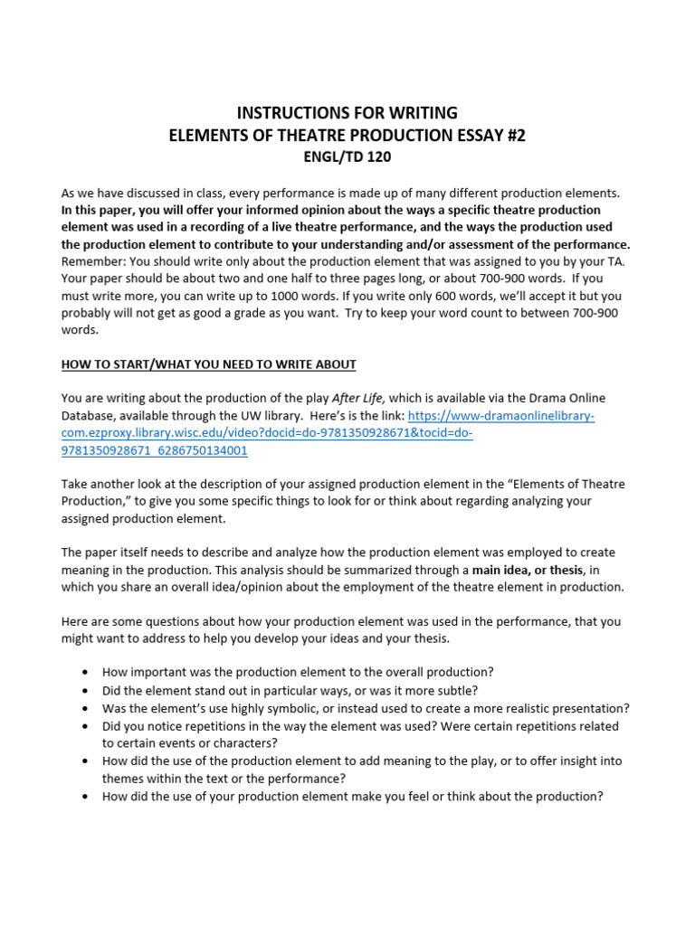 Instructions For Writing Production Elements Essay #2 Revised! | PDF ...