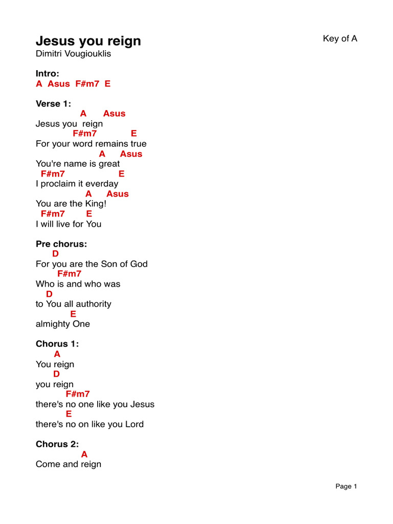 Jesus You Reign Lyrics and Chords | PDF