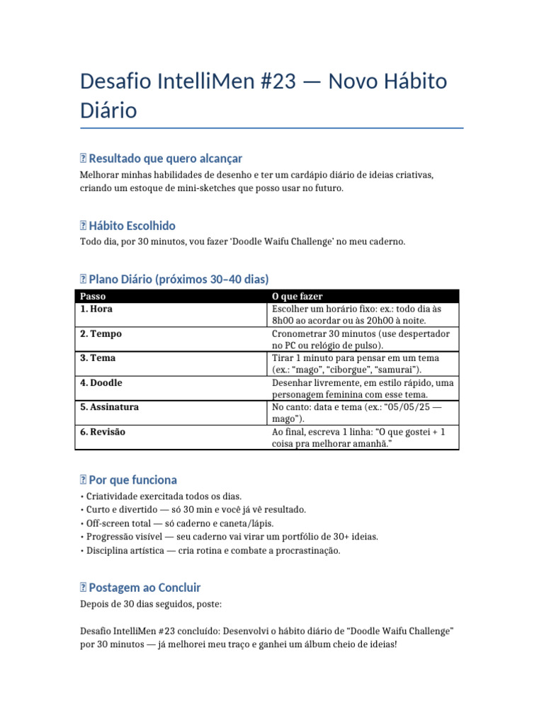 Desafio IntelliMen 23 Hábito Doodle | PDF