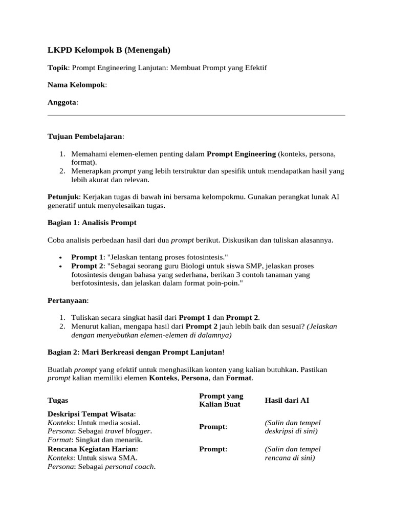 Prompt Engineering untuk Hasil AI Optimal | PDF