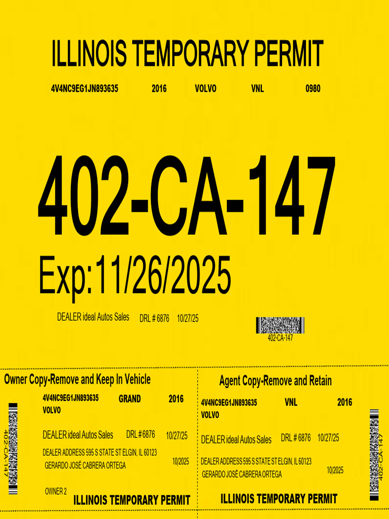 Illinois Temporary Vehicle Permit 2025 | PDF