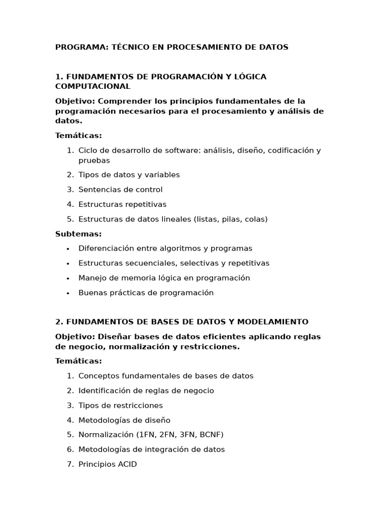 Linea Temática Programa Procesamiento de Datos para IA | PDF | SQL ...