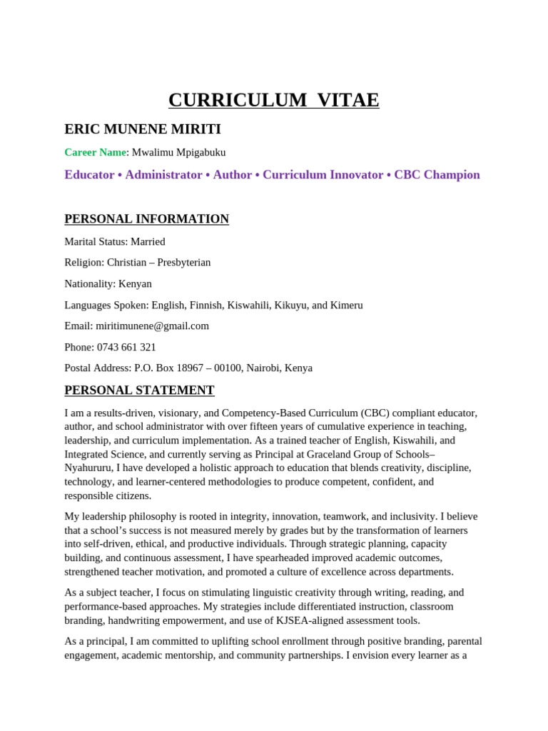 2025 Cv Eric Munene | PDF | Mentorship | Learning