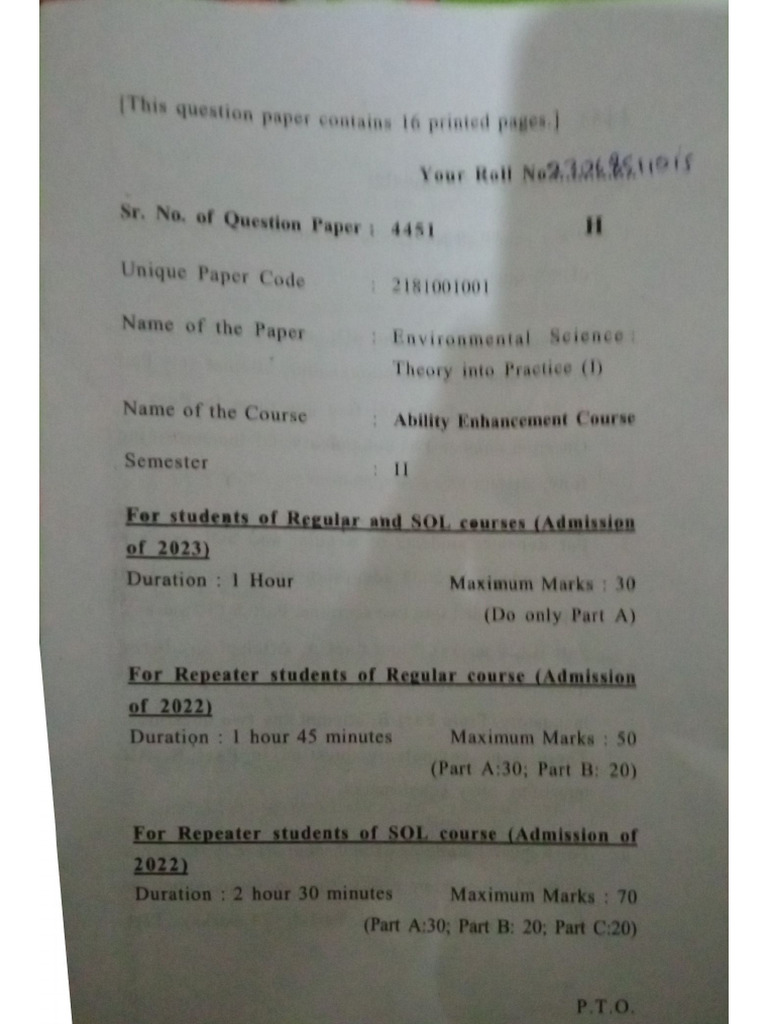 EVs Question Paper | PDF