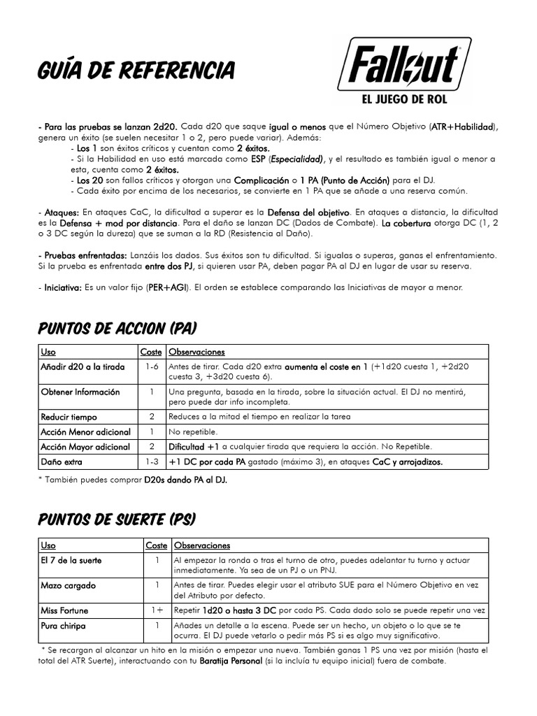 Fallout 2d20 - Guia de Referencia | PDF