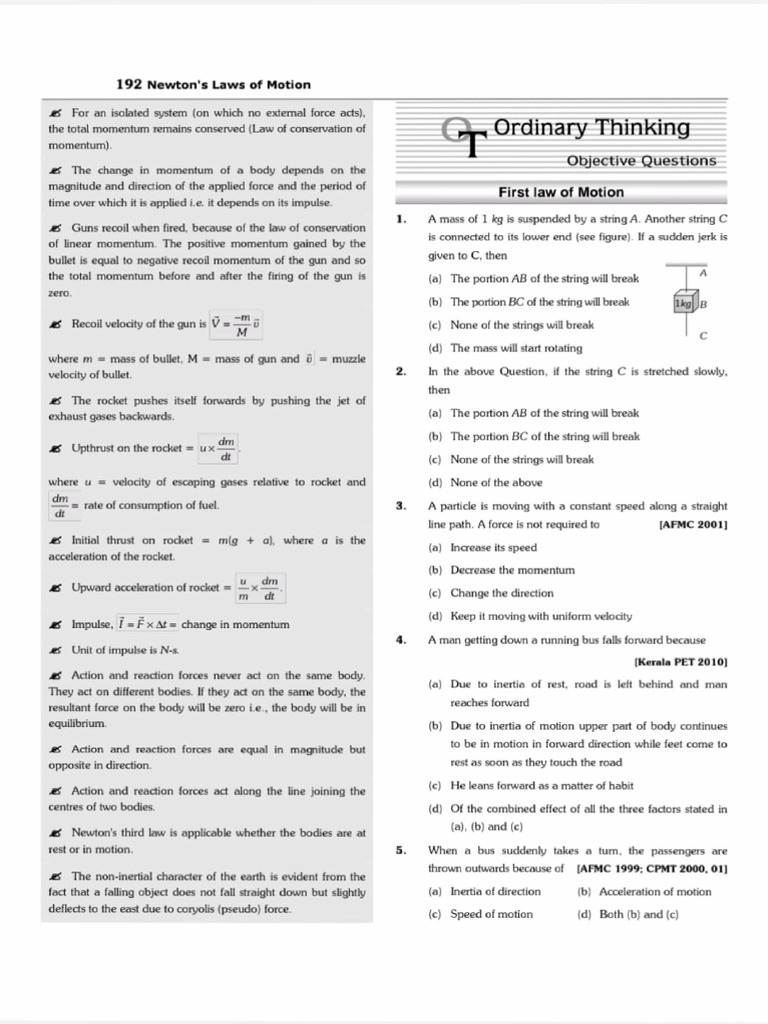 Newtons Laws of Motion MCQ Errorless Physics | PDF | Force | Momentum