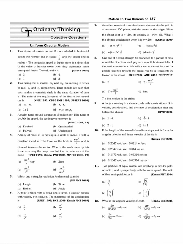 Motion in Two Dimension MCQ Errorless Physics - Converted | PDF ...