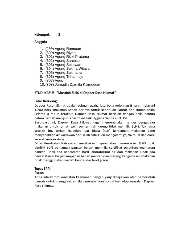 Masalah SLHS Dapoer Rasa Nikmat | PDF