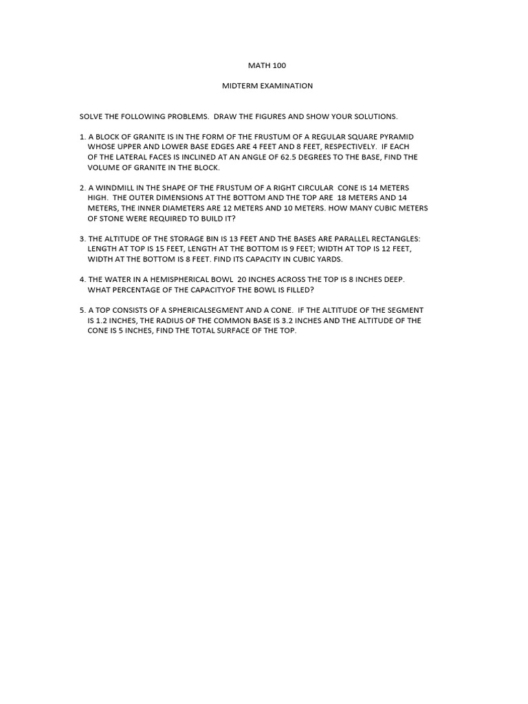 Math 100 Midterm Examination | PDF