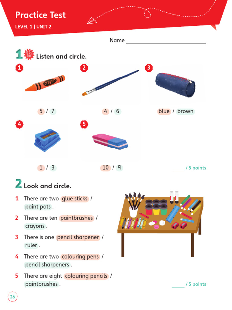 English Code BrE L1 Practice Test U2 | PDF | Pencil | Stationery