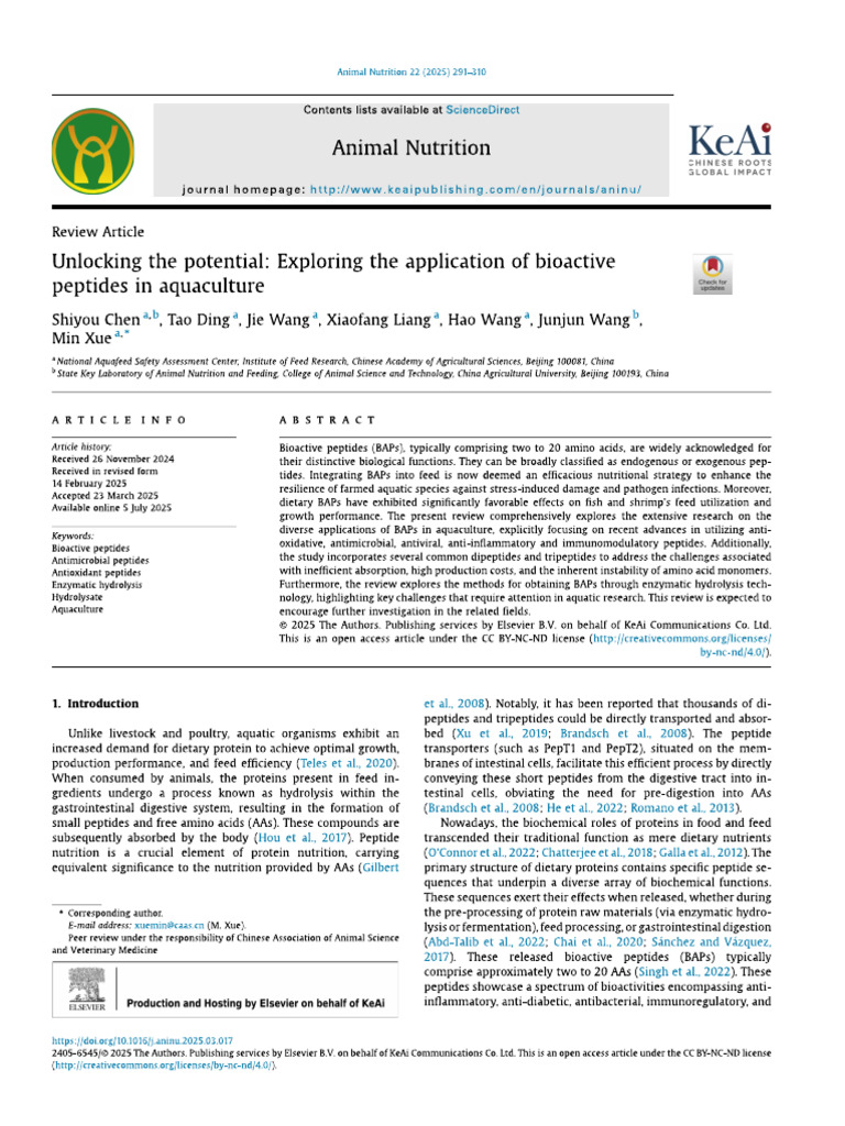 Bioactive peptides in aquaculture | PDF