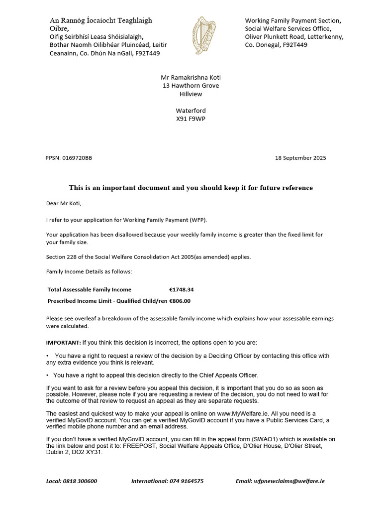 Working Family Payment Notification - 18!09!25 | PDF | Money | Public ...