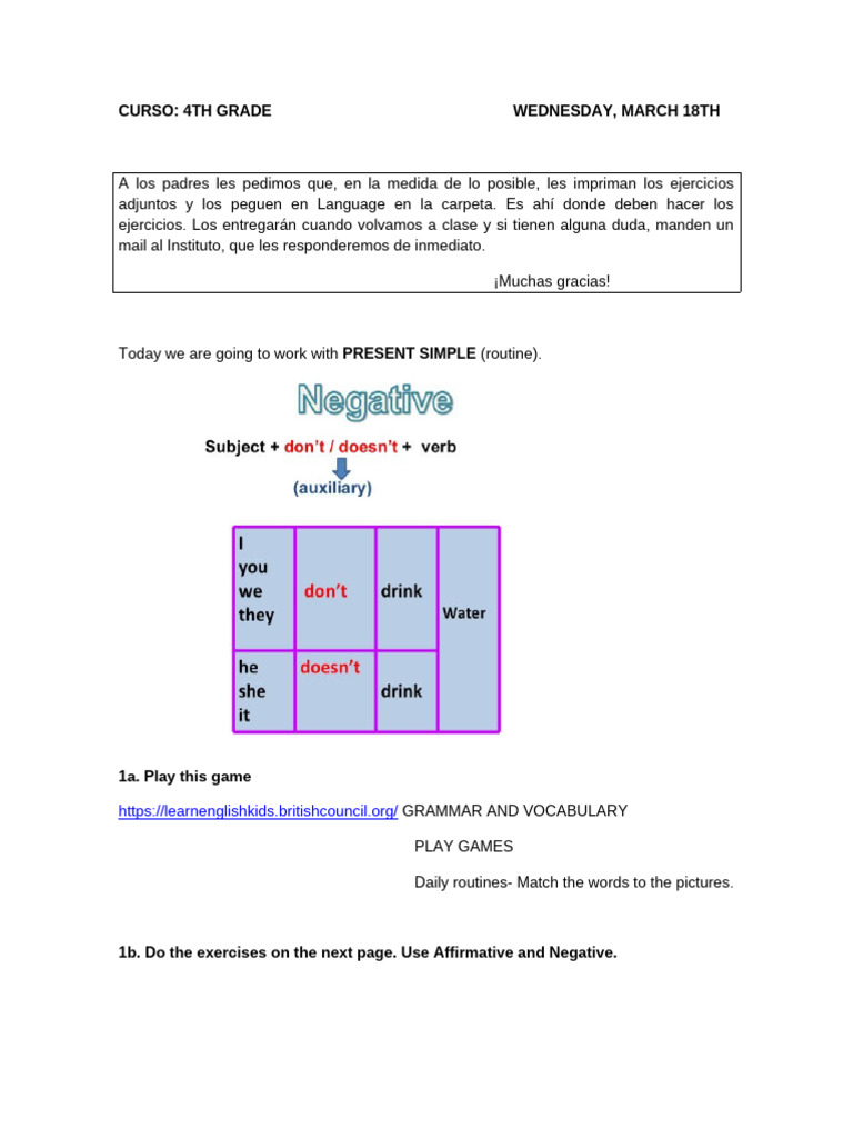 4th Grade Class March 18 | PDF