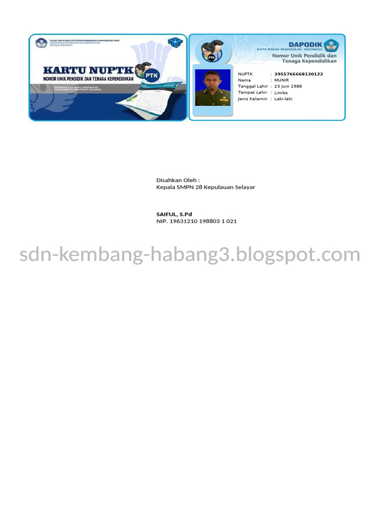 Cetak Kartu NUPTK Manual+Cover Muka | PDF