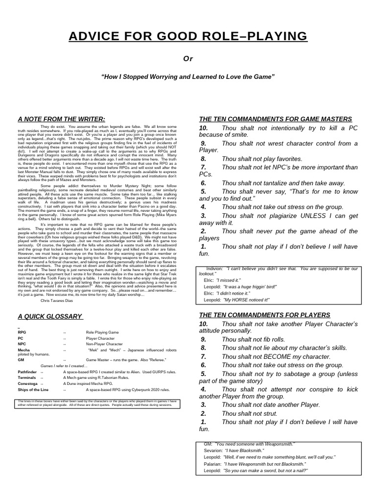 Advice For The Good Role Players | PDF | Role Playing Games