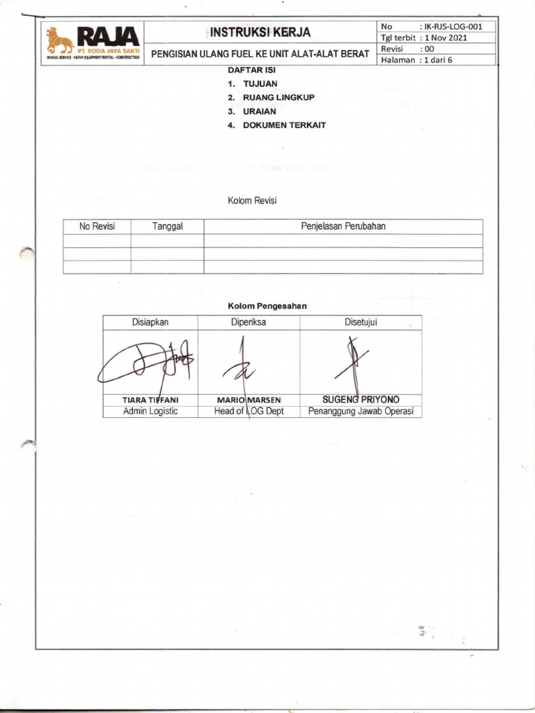 IK-RJS-LOG-001 Pengisian Ulang Fuel Ke Unit Alat-Alat Berat | PDF