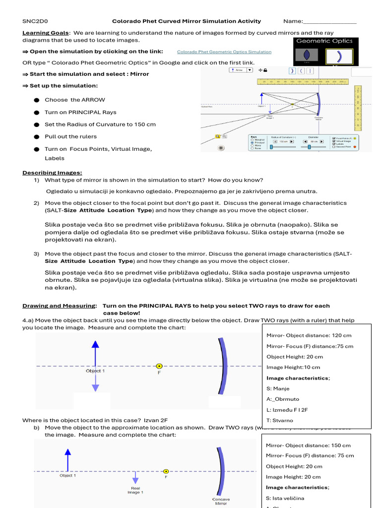 Curved Mirror Simulation Activity 2 | PDF | Mirror | Optics