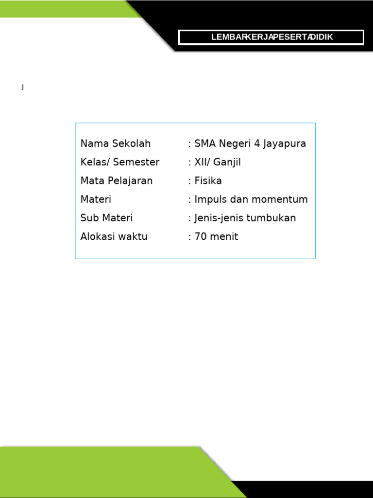 LKPD Fisika: Tumbukan dan Koefisien Restitusi | PDF