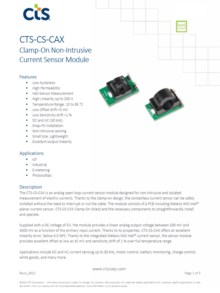 Current Sensor CS CAX Datasheet | PDF | Physical Quantities | Electromagnetism