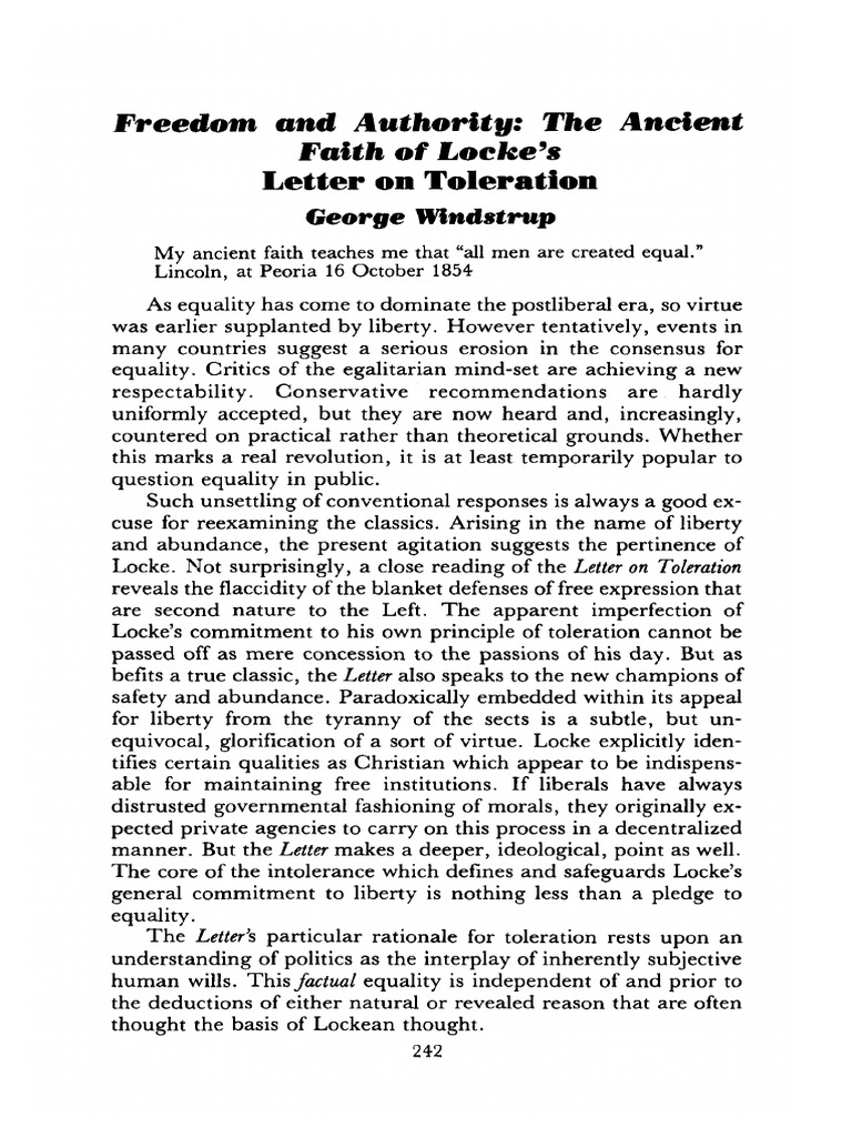Windstrup - Freedom and Authority The Ancient Faith of Locke Letter To ...