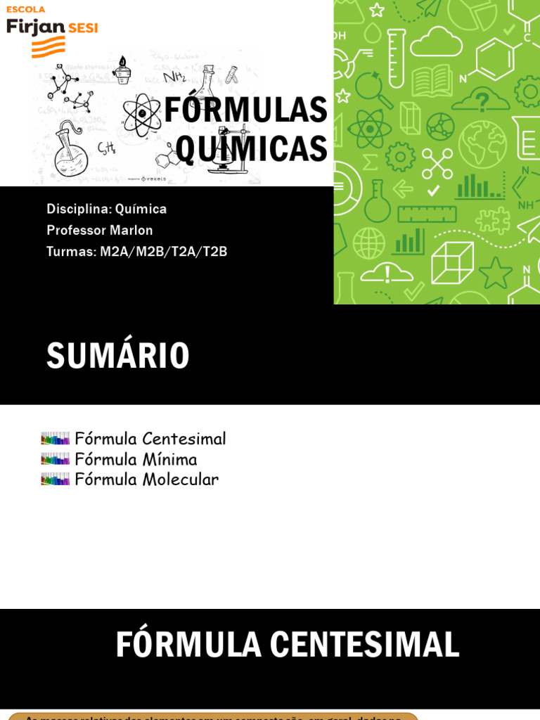 Fórmulas Químicas: Centesimal e Mínima | PDF | Moléculas | Substancias ...