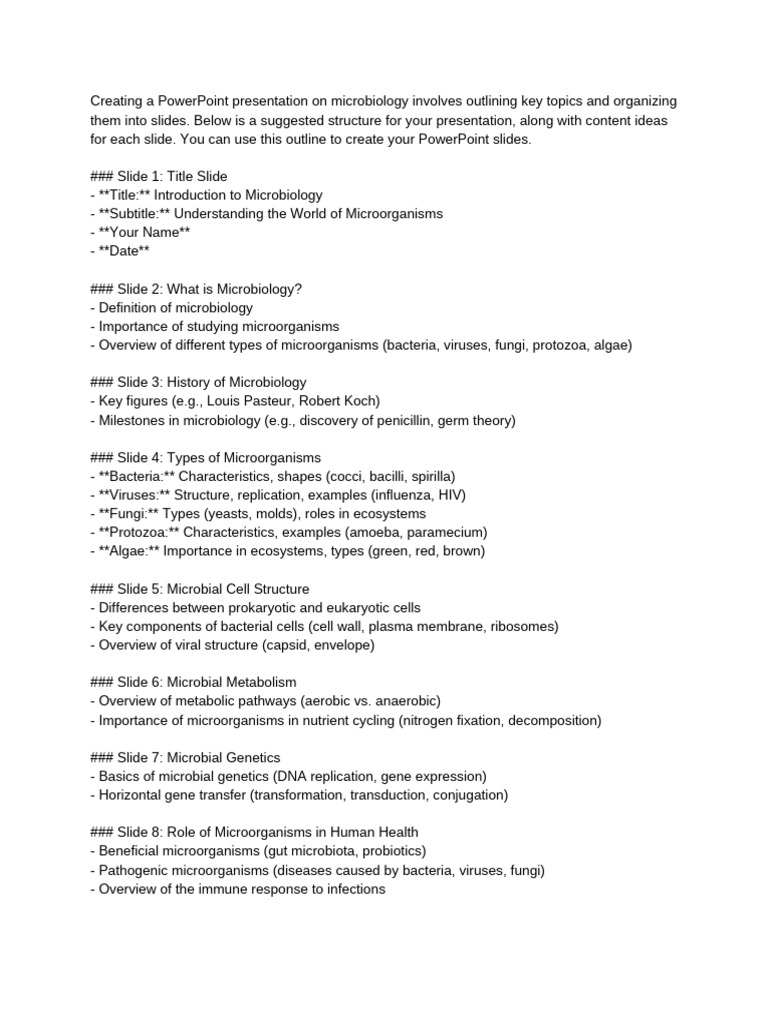 Creating A PowerPoint Presentation On Microbiology Involves Outlining ...