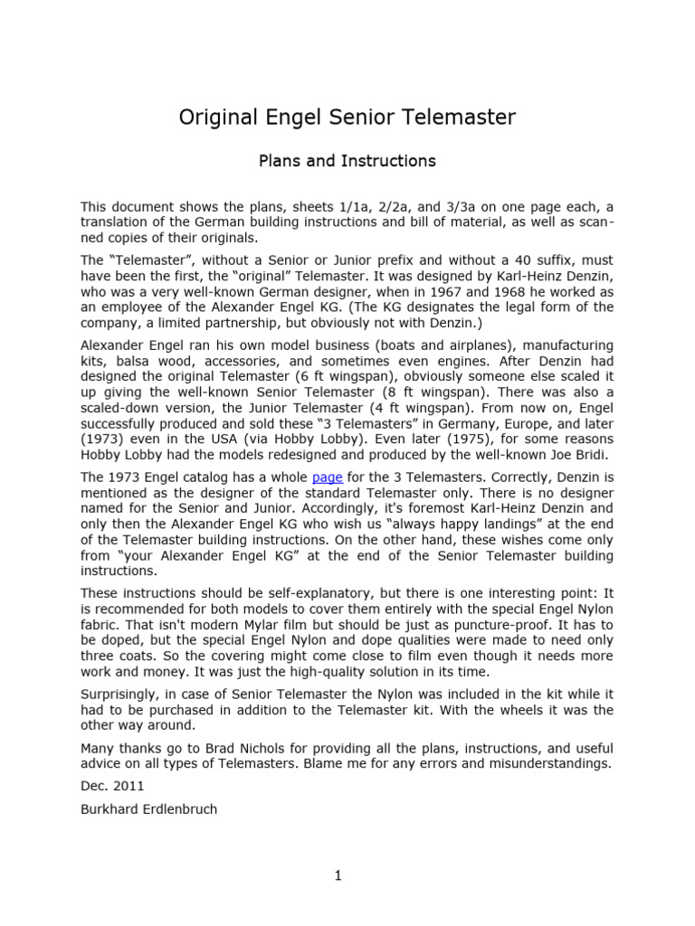 Senior Telemaster Building Plans | PDF | Empennage | Spar (Aeronautics)