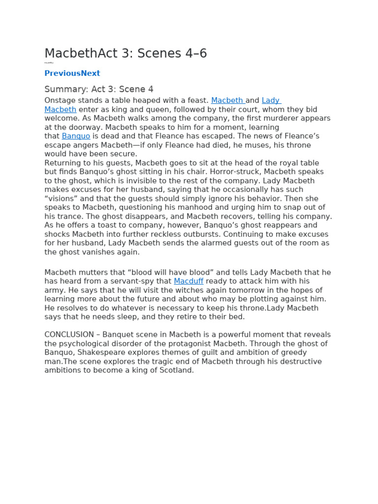 Macbeth Act 3 Summary: Banquet Scene Insights | PDF